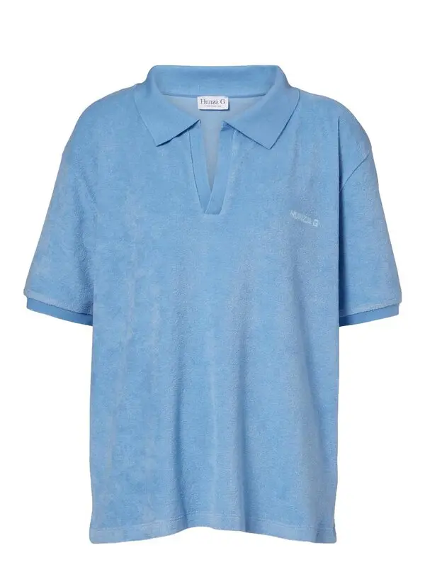 Hunza G Logo Cotton Terry Polo Shirt - Blue