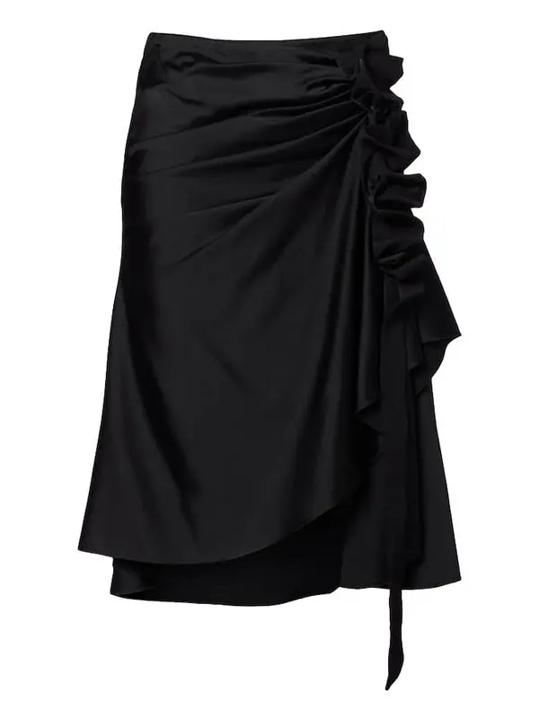 Alexander McQueen Gathered Asymmetric Midi Skirt - Black