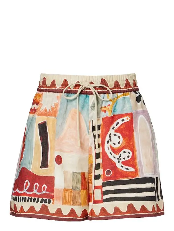 ALEMAIS Alémais X Lrnce Michelle Printed Linen Bermuda Shorts - Multicoloured