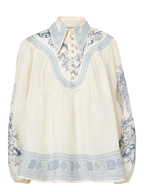 ALEMAIS Alémais Villa Romantica Printed Ramie Blouse - White