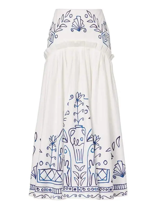 ALEMAIS Alémais X Lrnce Leela Printed Cotton Maxi Skirt - White