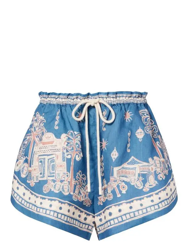 ALEMAIS Alémais Acacia Printed Linen Bermuda Shorts - Blue