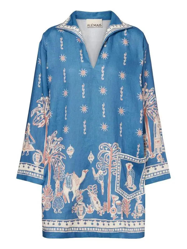 ALEMAIS Alémais Acacia Printed Linen Mini Dress - Blue