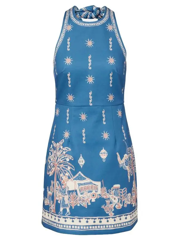 ALEMAIS Acacia Printed Halterneck Cotton Minidress - Blue