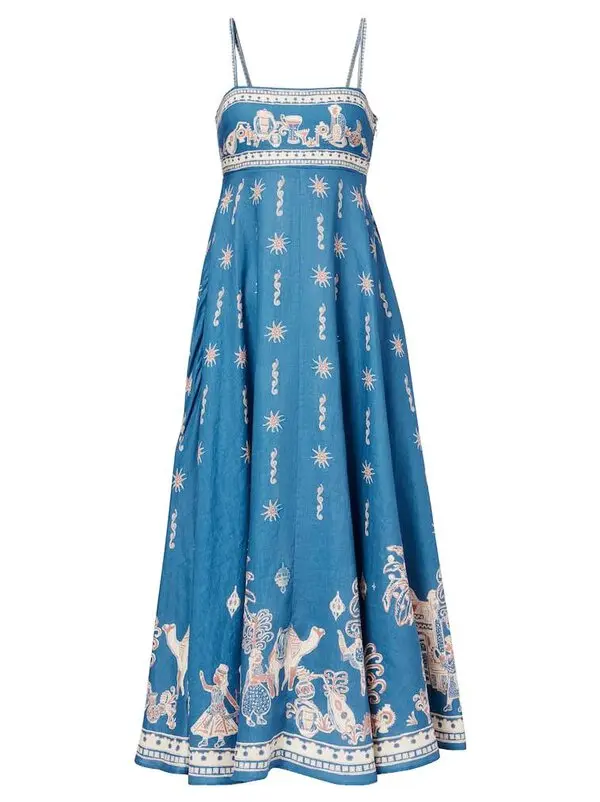 ALEMAIS Acacia Printed Linen Maxi Dress - Blue