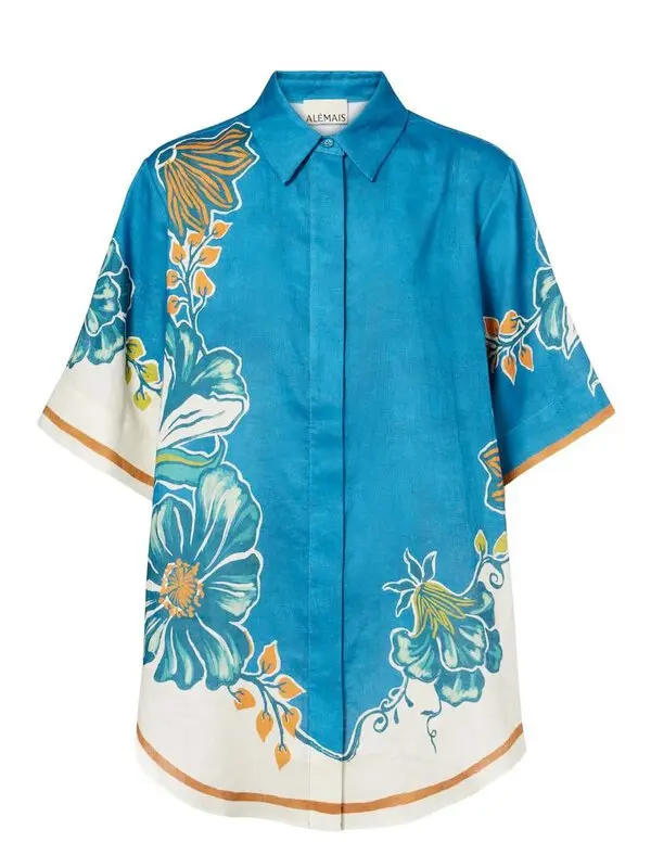 ALEMAIS Luda Floral Linen Shirt - Blue