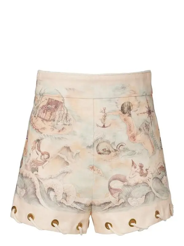 Zimmermann Printed Linen Shorts - Beige