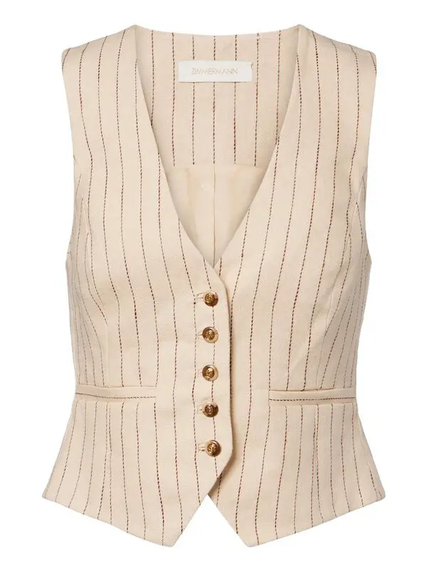 Zimmermann Striped Linen Vest - Beige