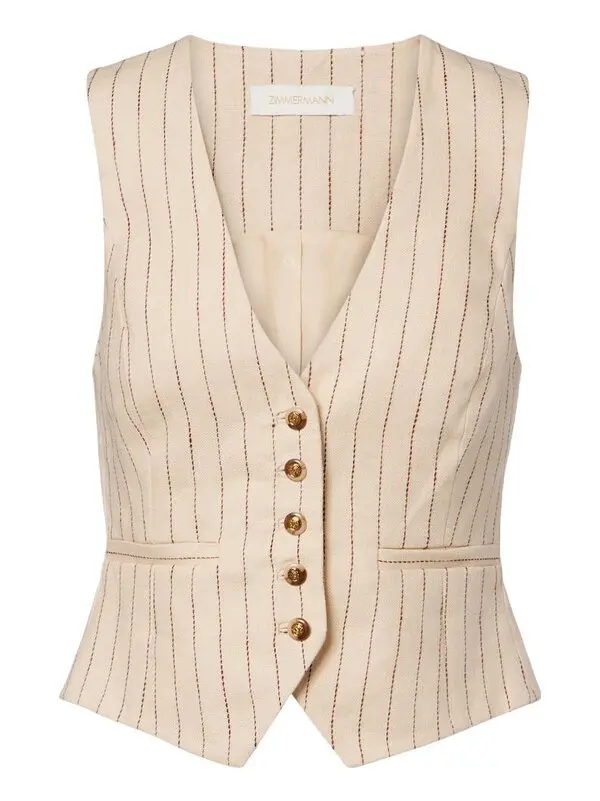 Zimmermann Striped Linen Vest - Beige