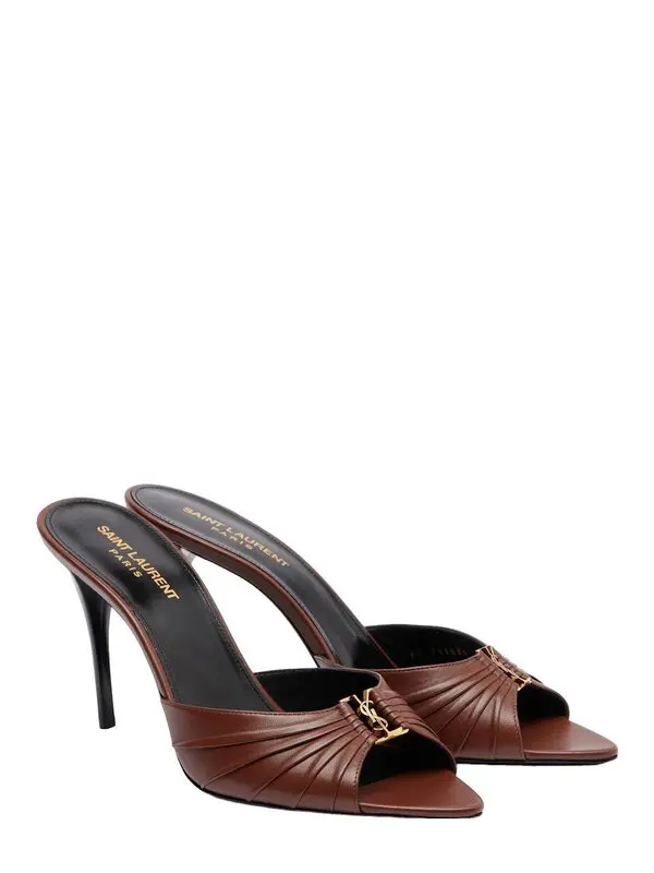 Saint Laurent Babylone Cassandre 90 Leather Mules - Brown