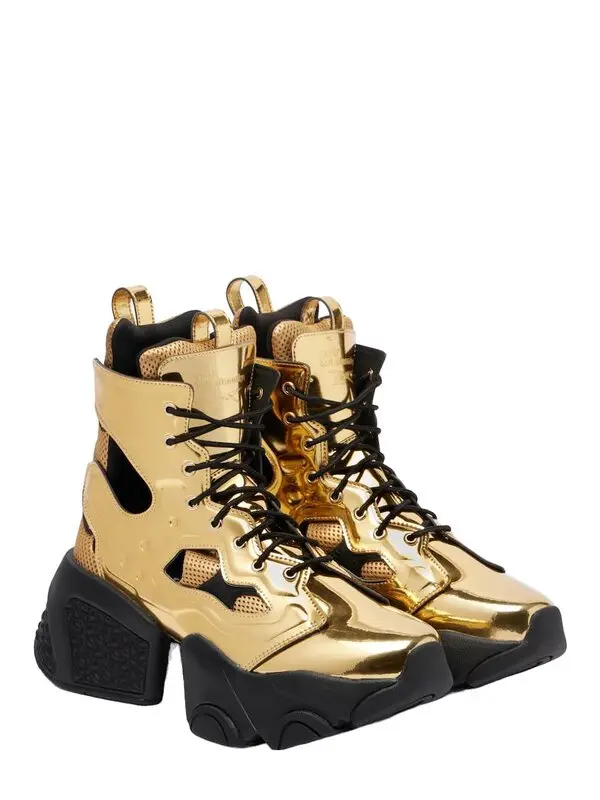 Noir Kei Ninomiya Metallic-effect Lace-up Platform Boots - Gold
