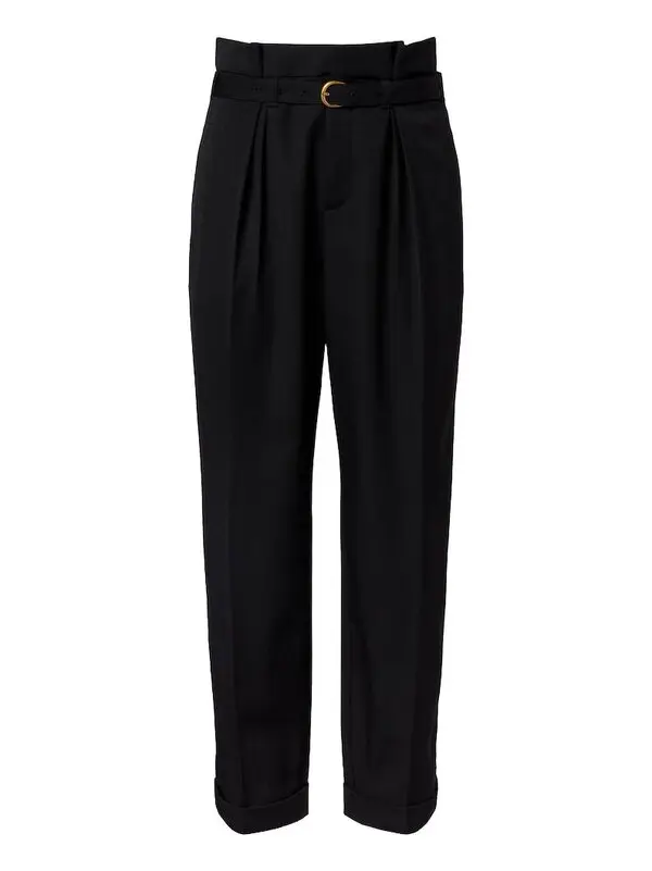 Chloé Belted Virgin Wool Tapered Pants - Black
