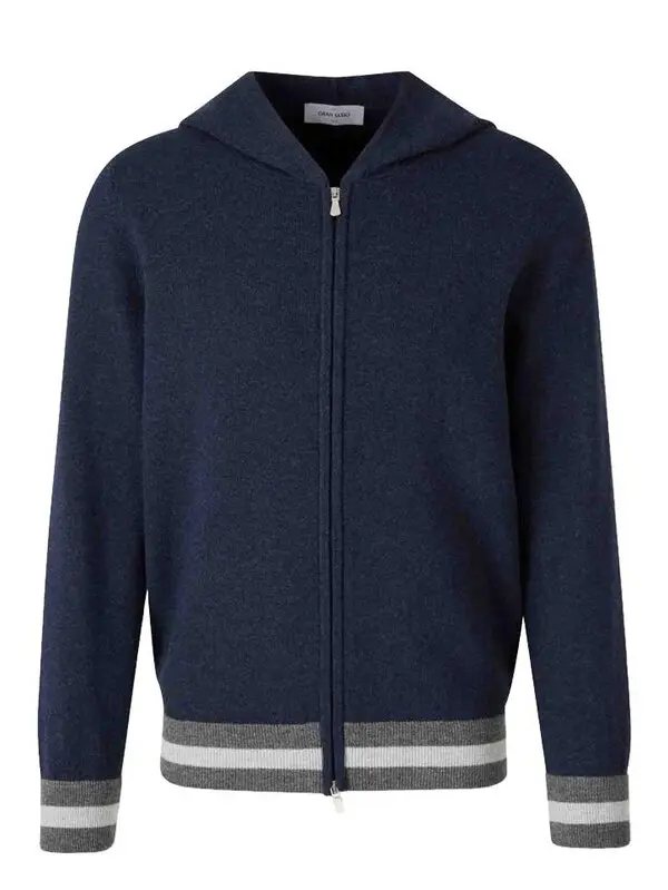 GRAN SASSO Hooded Knit Cardigan - Navy Blue