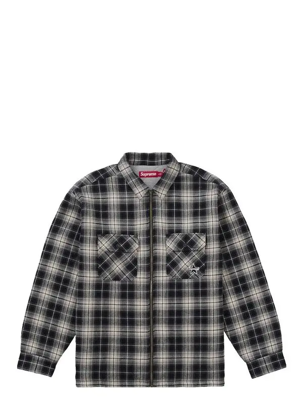 Supreme Thermal Lined Zip Up Flannel Shirt - Black