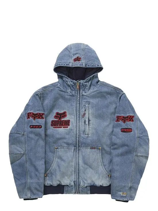 Supreme Fox Racing Hooded Work Jacket - Denim