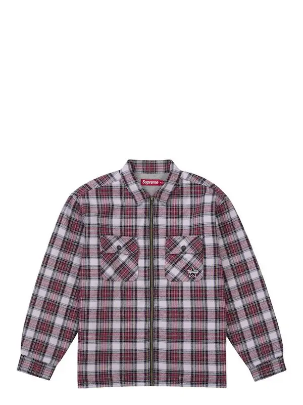 Supreme Thermal Lined Zip Up Flannel Shirt - Red
