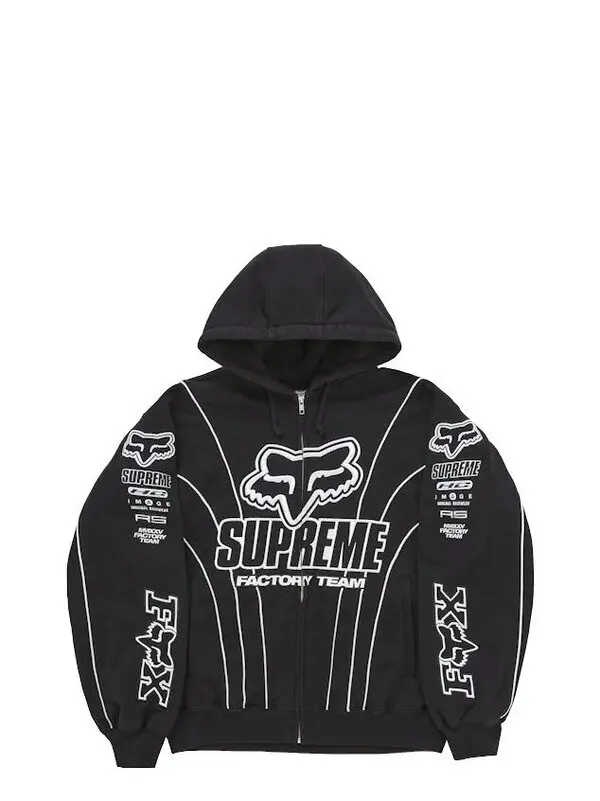 Supreme Fox Racing Zip Up Hooded Sweatshirt - Black