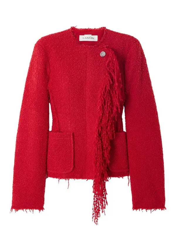 LANVIN Fringed Wool-blend Bouclé Jacket - Red
