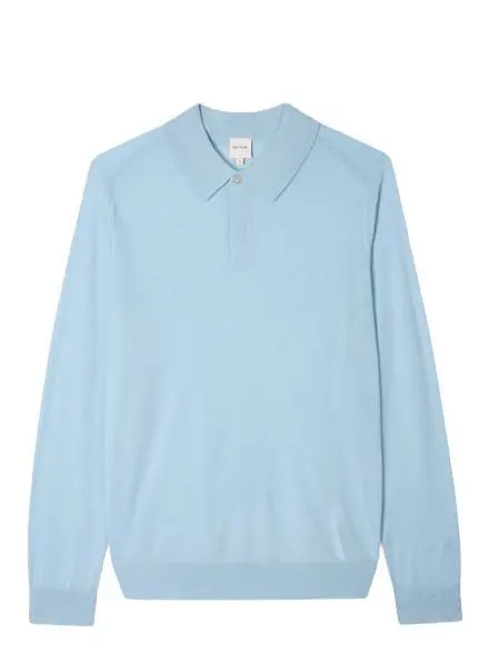 Paul Smith Sky Merino Wool Knitted Long-sleeve Polo Shirt - Blue