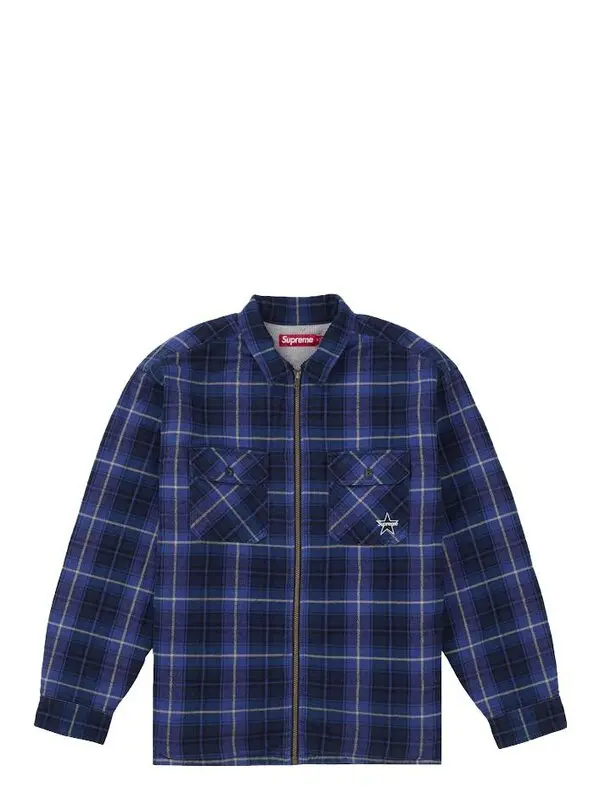 Supreme Thermal Lined Zip Up Flannel Shirt - Blue