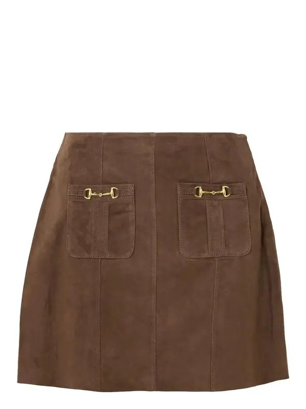 Rixo Wiley Embellished Paneled Suede Mini Skirt - Brown