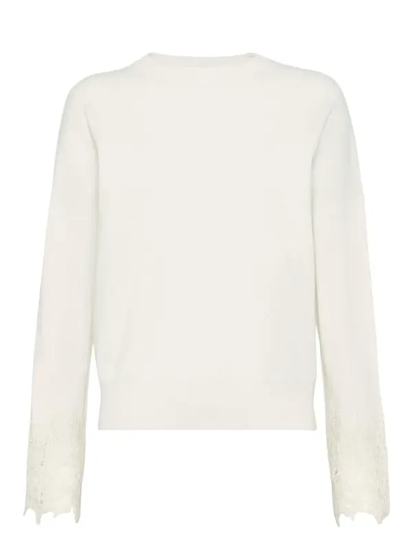 Brunello Cucinelli Cashmere Sweater With Lace Cuffs - White