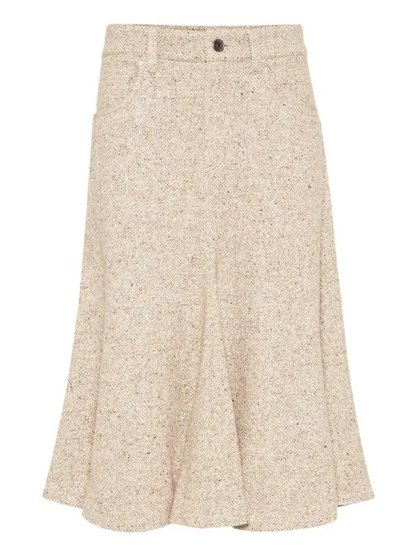Brunello Cucinelli Flecked Virgin Wool-silk-blend Midi Skirt - Beige