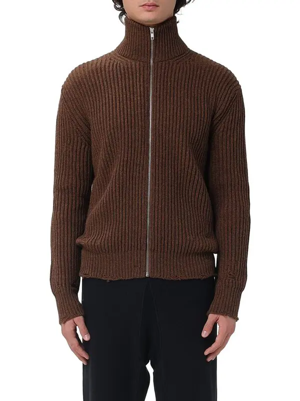 MAISON MARGIELA Ribbed Zip Up Sweater - Brown