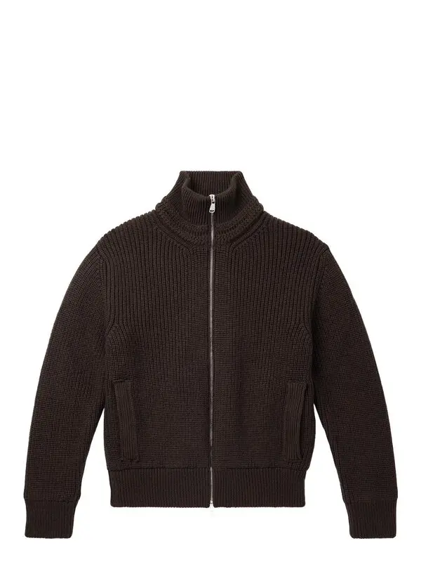 VALSTAR Camionaire Ribbed Wool Zip-up Sweater - Brown