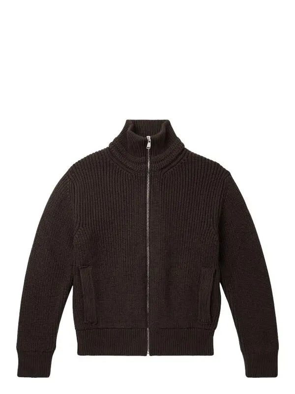 VALSTAR Camionaire Ribbed Wool Zip-up Sweater - Brown