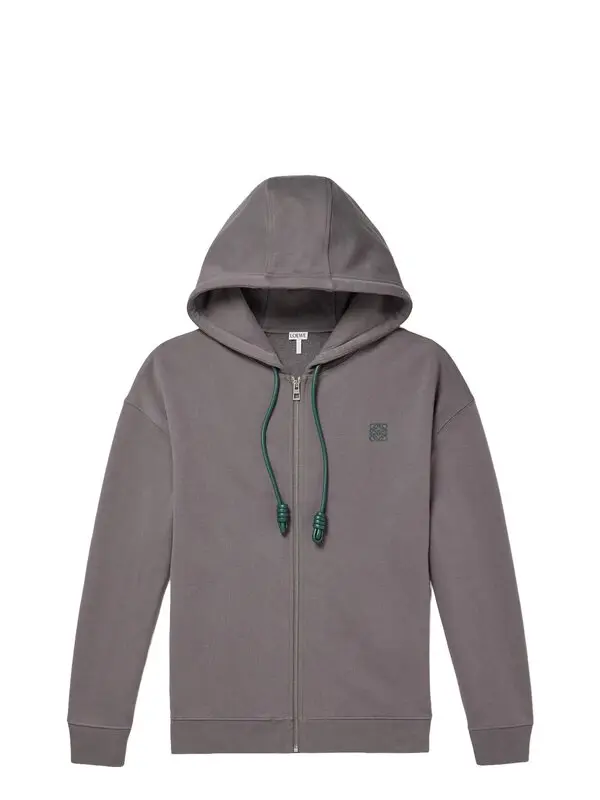 Loewe Logo-embroidered Zip-up Hoodie - Gray