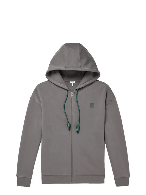 Loewe Logo-embroidered Zip-up Hoodie - Gray