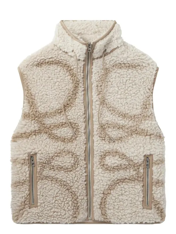 Loewe Leather-trimmed Printed Fleece Gilet - Neutrals