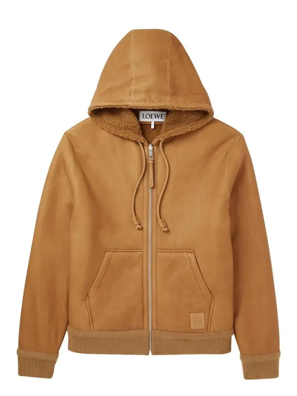 Loewe Logo-appliquéd Shearling Hooded Jacket - Brown