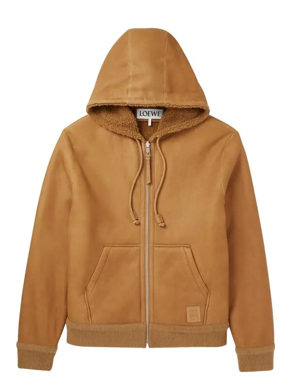 Loewe Logo-appliquéd Shearling Hooded Jacket - Brown