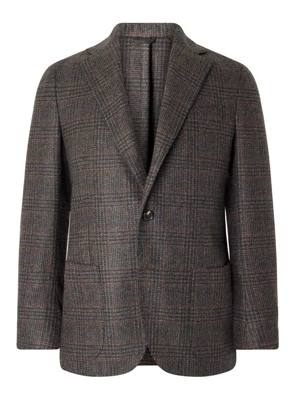 DE PETRILLO Posillipo Prince Of Wales Checked Wool And Cashmere-blend Suit Jacket - Brown