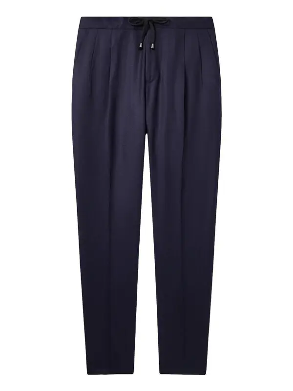 DE PETRILLO Straight-leg Wool-blend Drawstring Trousers - Blue