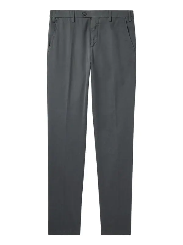 Canali Tapered Cotton-blend Twill Trousers - Gray