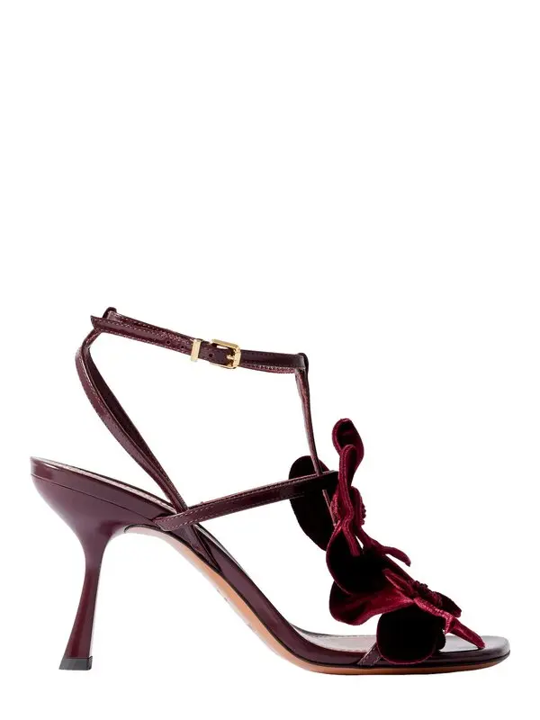 Zimmermann Orchid Appliquéd Glossed-leather Sandals - Burgundy