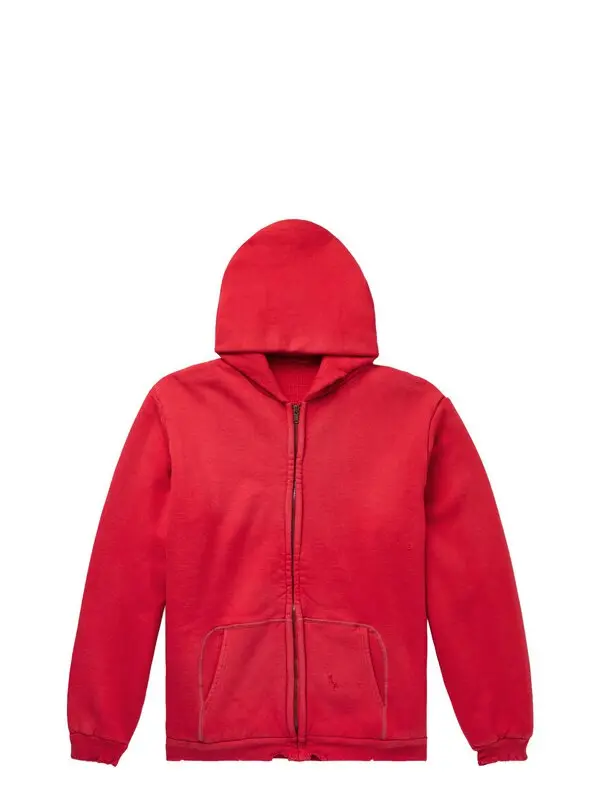 A.PRESSE Vintage Cotton-jersey Zip-up Hoodie - Red