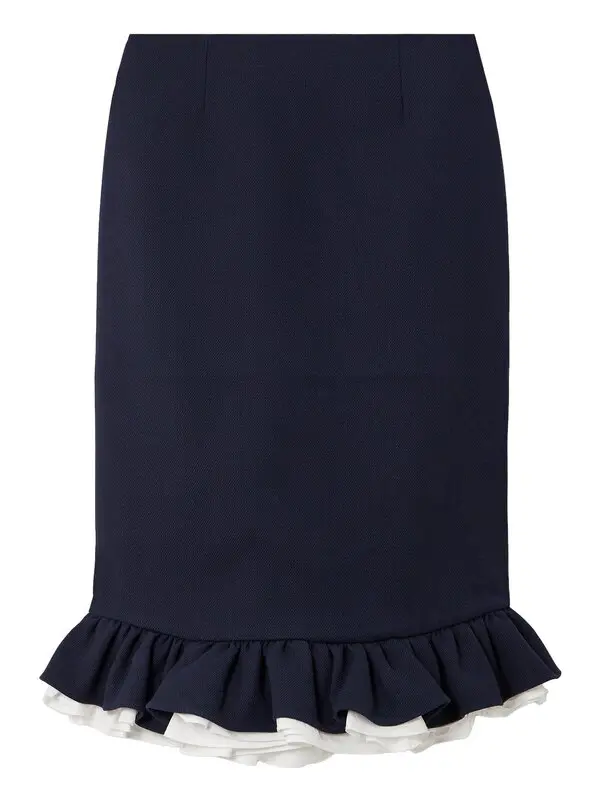 SHUSHU/TONG Ruffled Layered Wool-twill Midi Skirt - Blue