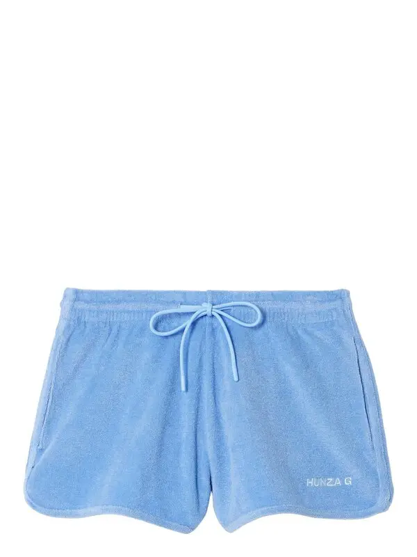 Hunza G Embroidered Cotton-terry Shorts - Blue