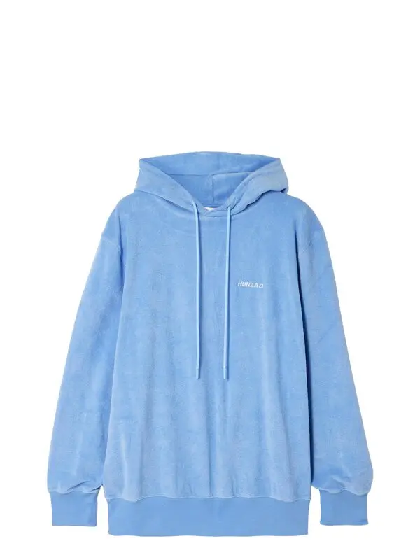 Hunza G Embroidered Cotton-terry Hoodie - Blue
