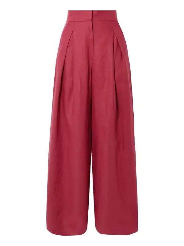 ANDRES OTALORA Desperte Pleated Wide-leg Linen Pants - Burgundy
