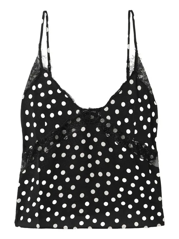 ANINE BING Amelie Lace-trimmed Polka-dot Camisole - Black