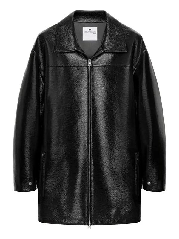 COURREGES Zipped Vinyl Maxi Bomber Jacket - Black