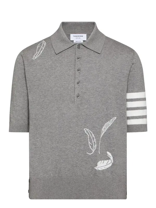 Thom Browne Feather Intarsia Polo - Grey