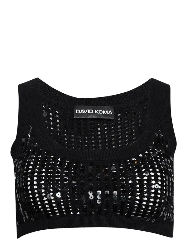 David Koma Sequin Embellished Knit Crop Top - Black