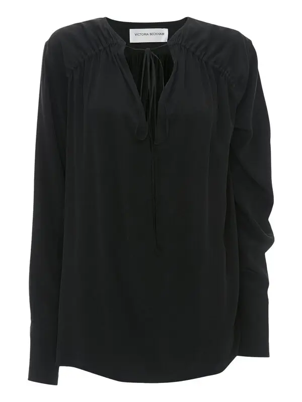Victoria Beckham Gather Detail Tie Blouse - Black