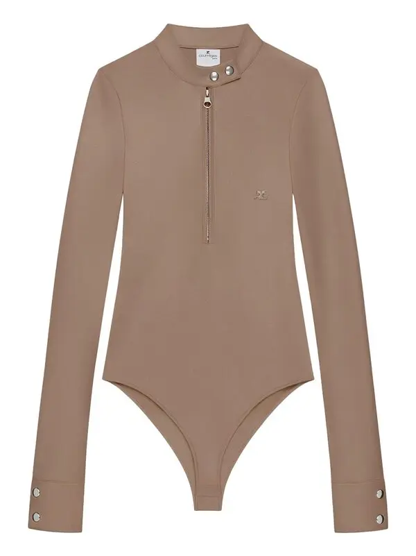 COURREGES Biker Crepe Jersey Zipped Bodysuit - Brown